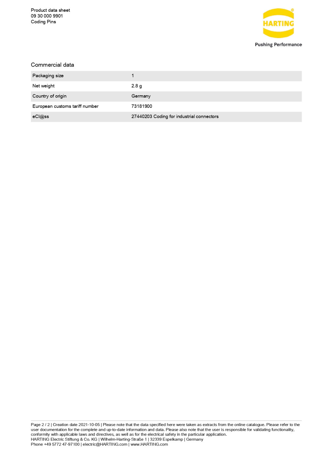 7pcs 09300009901 - HARTING - Heavy Duty Power Connectors HAN CODING P ...