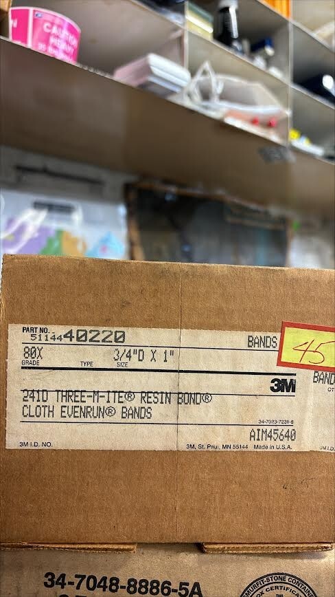 Box of 45-3M, 241D THREE-M-ITE Evenrun Resin Bond Cloth Bands 3/4x 1 ...