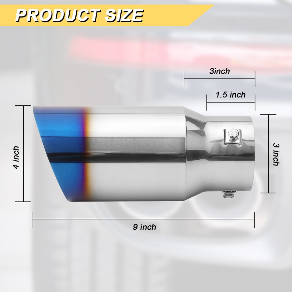Universal Exhaust Tip 1.5-2.5" Inlet 4" Outlet 9" long Stainless Steel ...