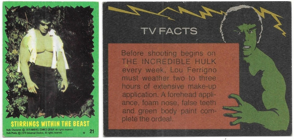 The Incredible Hulk TV Series Trading Cards EX 1979 Topps YOU CHOOSE ...
