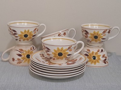 6 HTF RARE Blue Ridge Southern Potteries Double Daisy Coffee Tea Cup ...