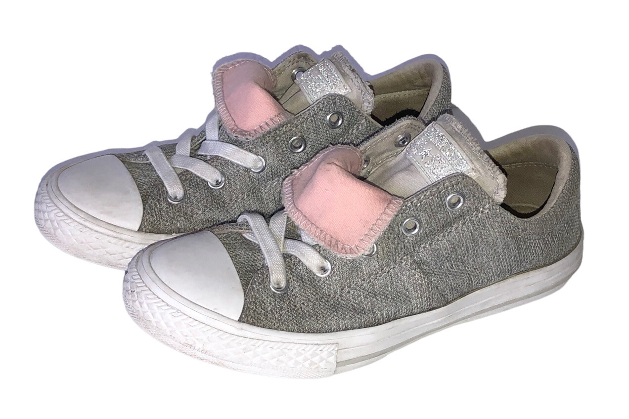 Converse All Star Girls Size 3 Maddie Ox Gray Pink Chuck Taylor Slip on ...
