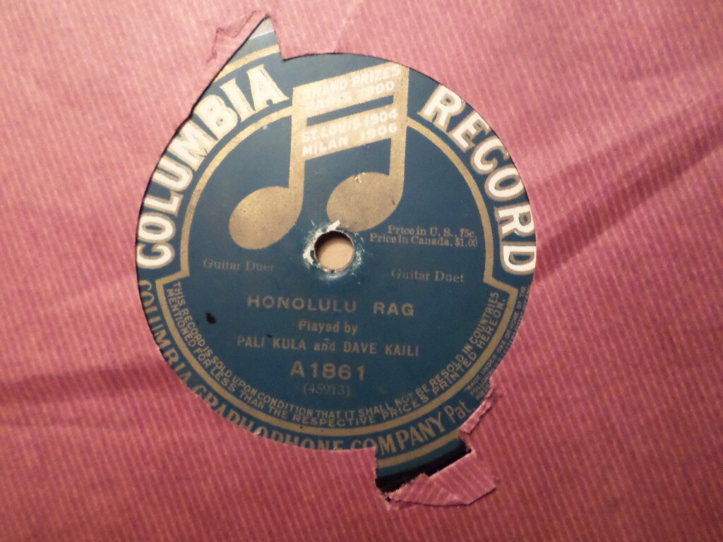 COLUMBIA 78 RECORD A 1861/PALI KULDAVE KAILI/KAIWI WALTZ/HONOLULU RAG ...