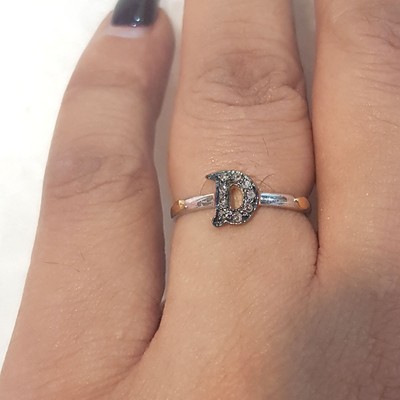 Pave Diamond D Initial Ring Handmade Gift Ring 925 Silver 14K Gold Fine ...