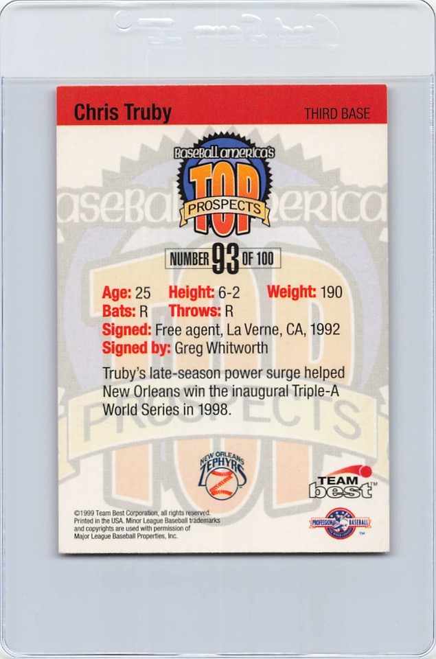 1999 Team Best #93 Chris Truby Zephyrs Signed Auto *J706 | eBay