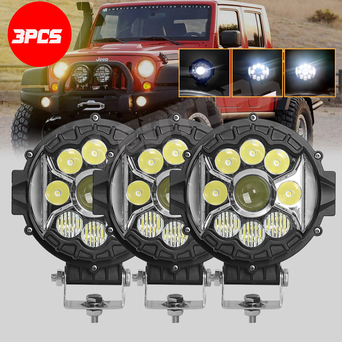 7" inch Round LED Light Pod Bar Spot Flood DRL Driving Fog ATV SUV ...
