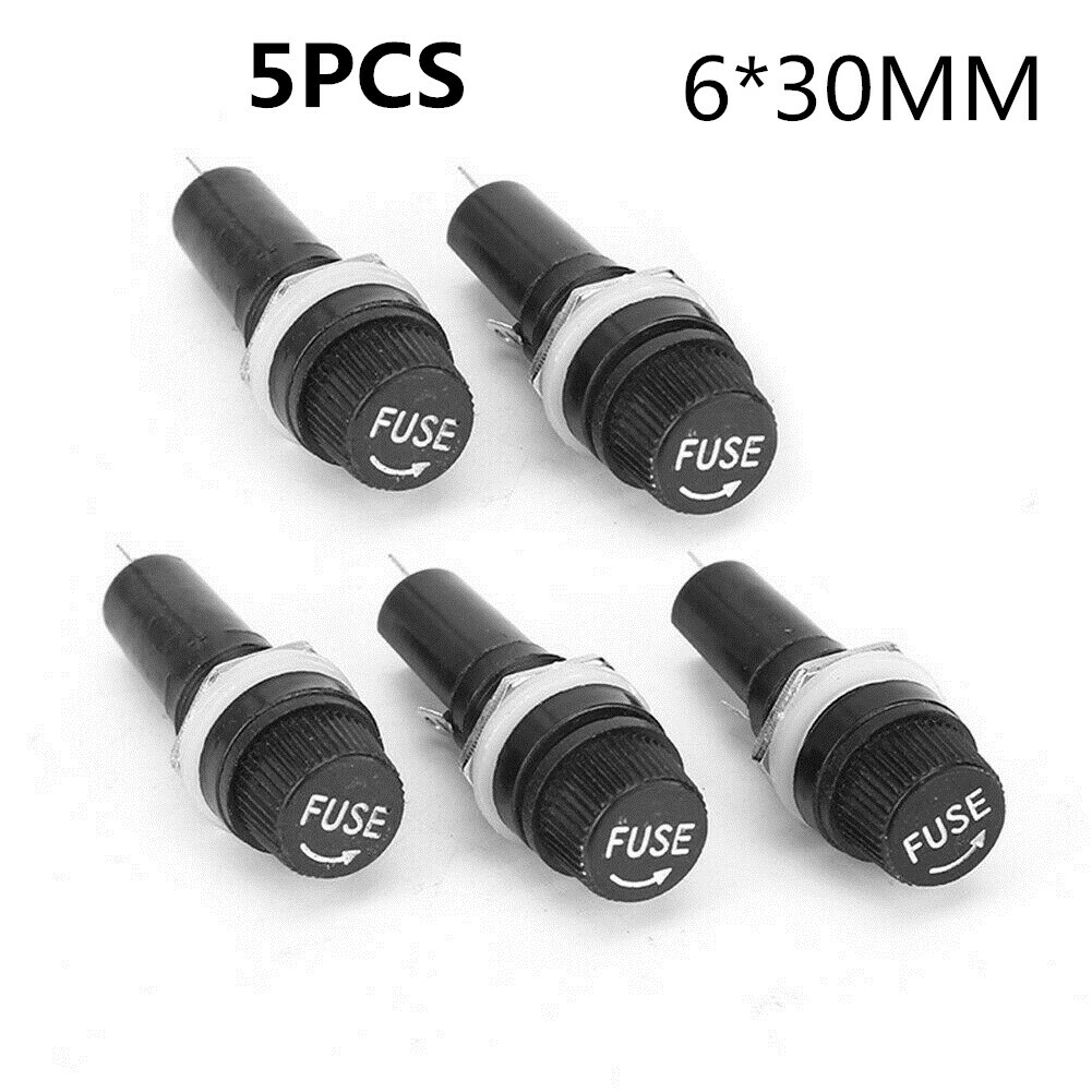 5x Screw Cap Fuse Holder Chassis Panel Mount for 6x30mm Glass Tube Fuse ...