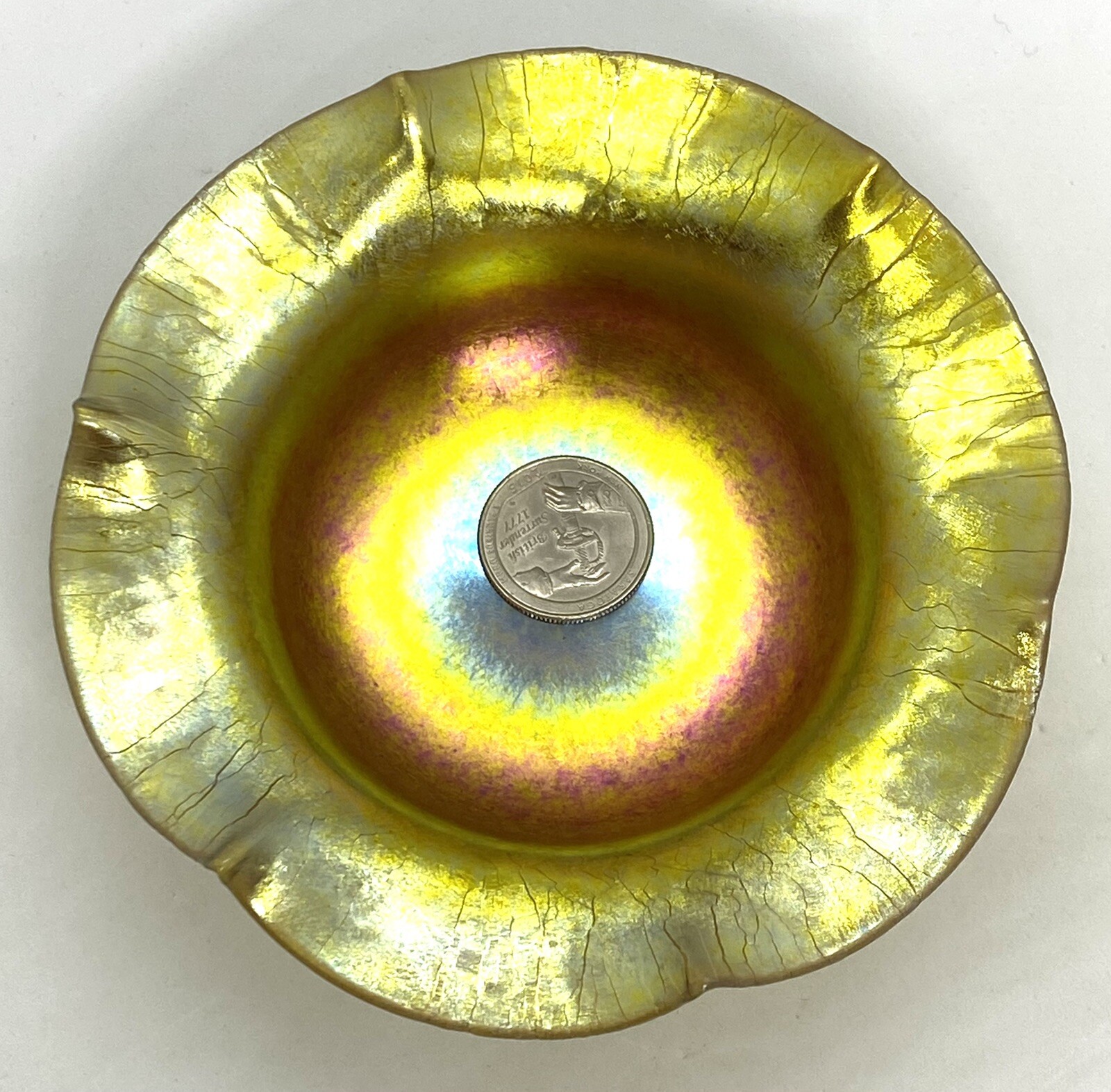 Antique Steuben Aurene #138 Ruffled Rim Flower Iridescent Glass Bon Bon ...