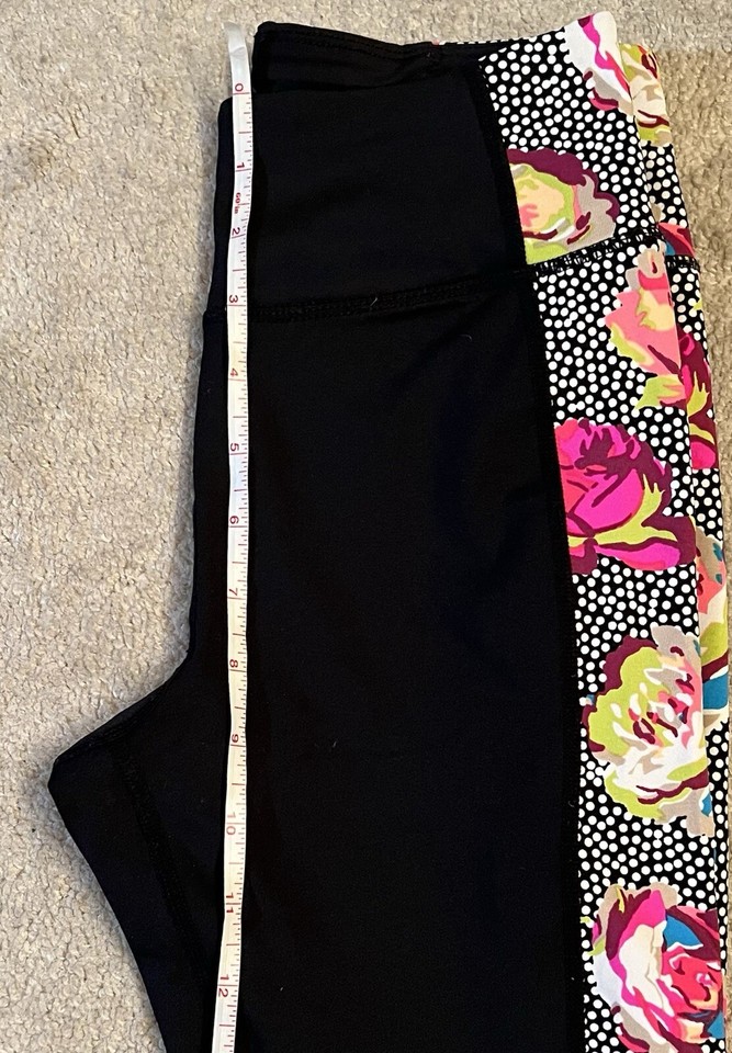 Betsey Johnson Leggings Capri Black Floral Stripe Performance Yoga ...