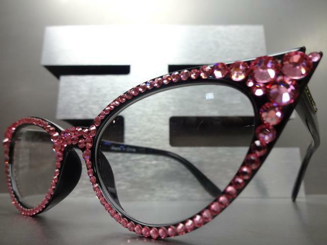 Women's Classy RETRO CAT EYE READING EYE GLASSES READERS Pink Crystals ...