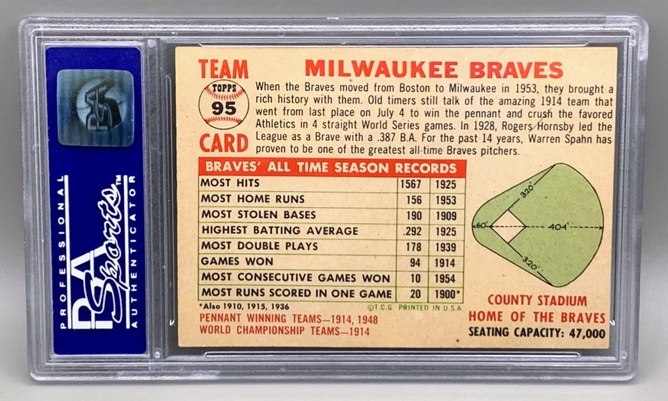 1956 Topps #95B Milwaukee Braves Team - PSA 7 NM (OC) | eBay