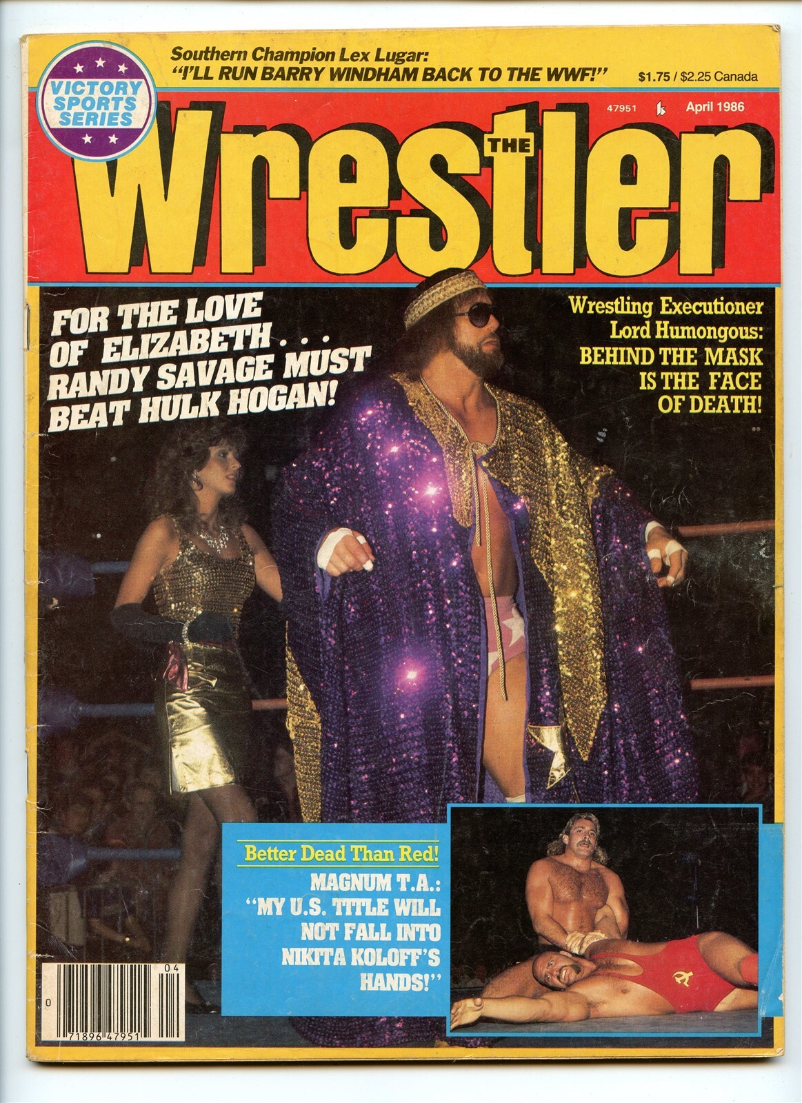 .THE WRESTLER MAGAZINE 4/86 MACHO MAN ELIZABETH HOGAN MAGNUM TA LUGER ...