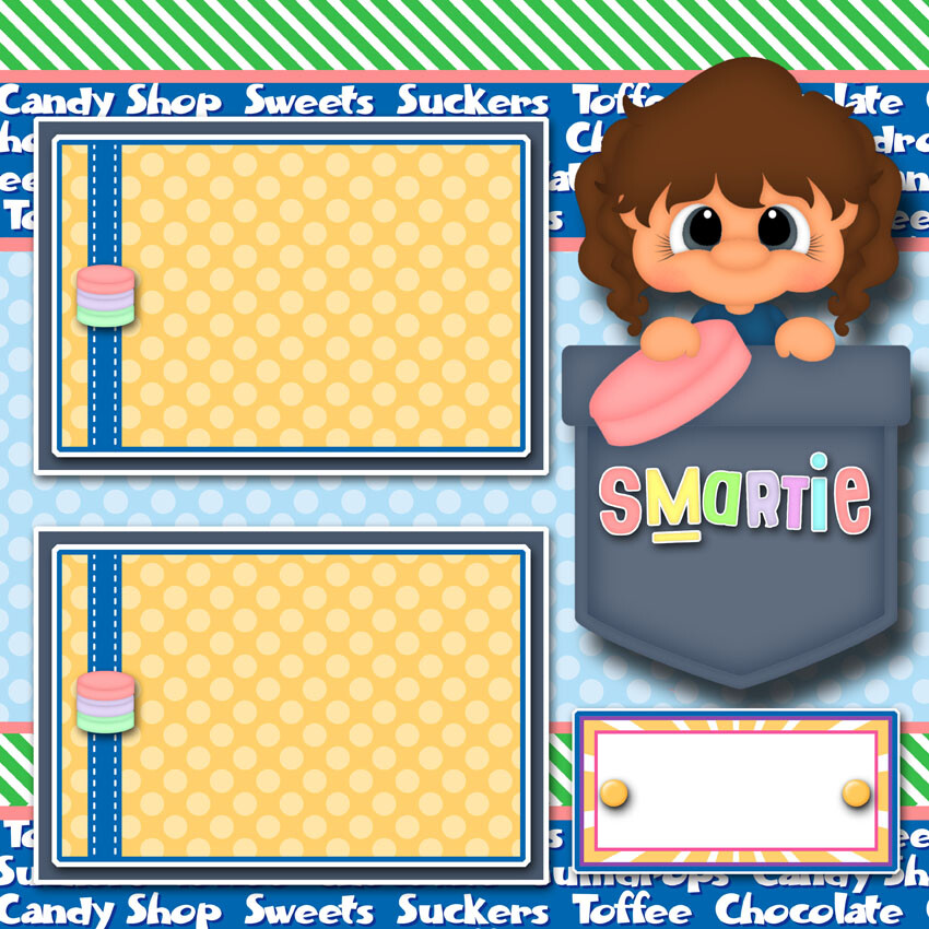 SMARTIE PANTS 2 premade scrapbook pages paper printed smarties candy ...