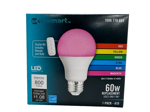Ecosmart 60W LED Bulb, Color Changing A19 with Remote | eBay