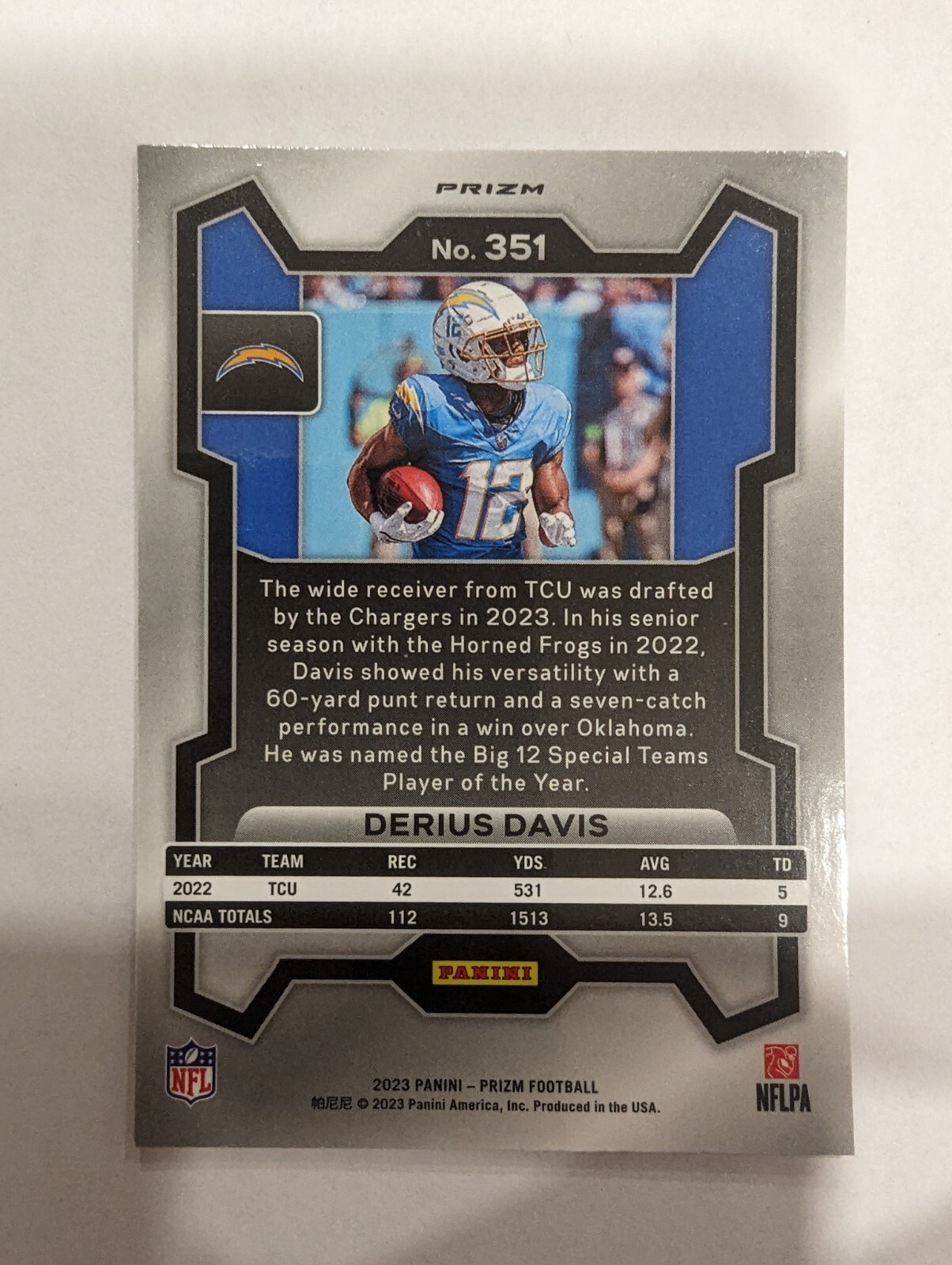 Derius Davis 2023 Panini Prizm Orange Disco #351 Los Angeles Chargers ...