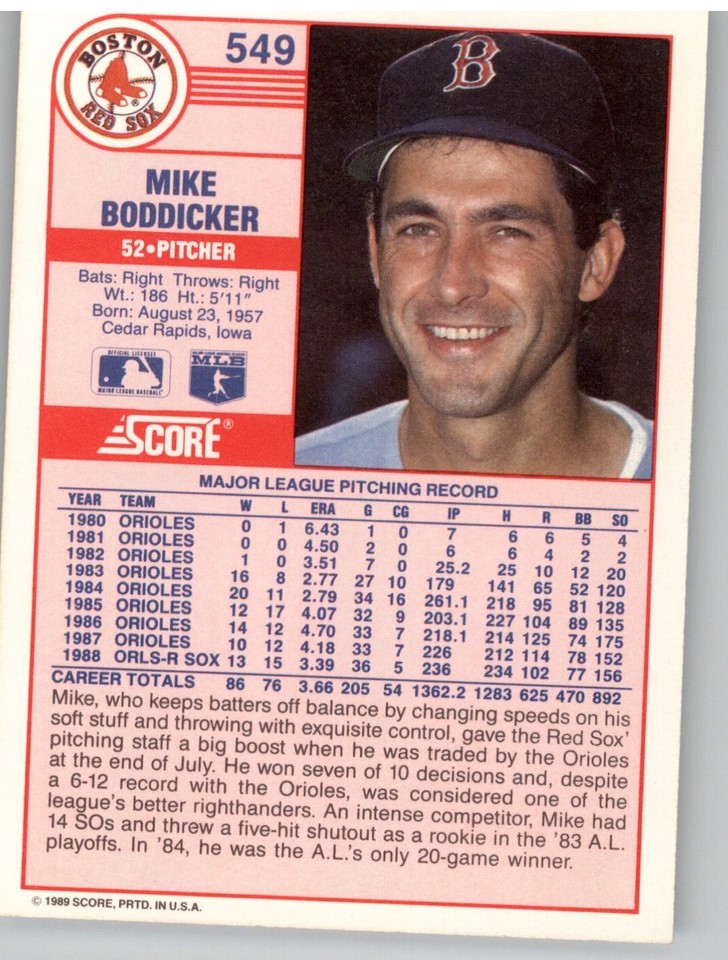 1989 Score #549 Mike Boddicker | eBay