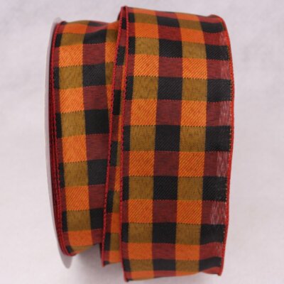 Fall Plaid Woven Buff Chex Print 2 1/2" Wired Orange 5 Yards ...