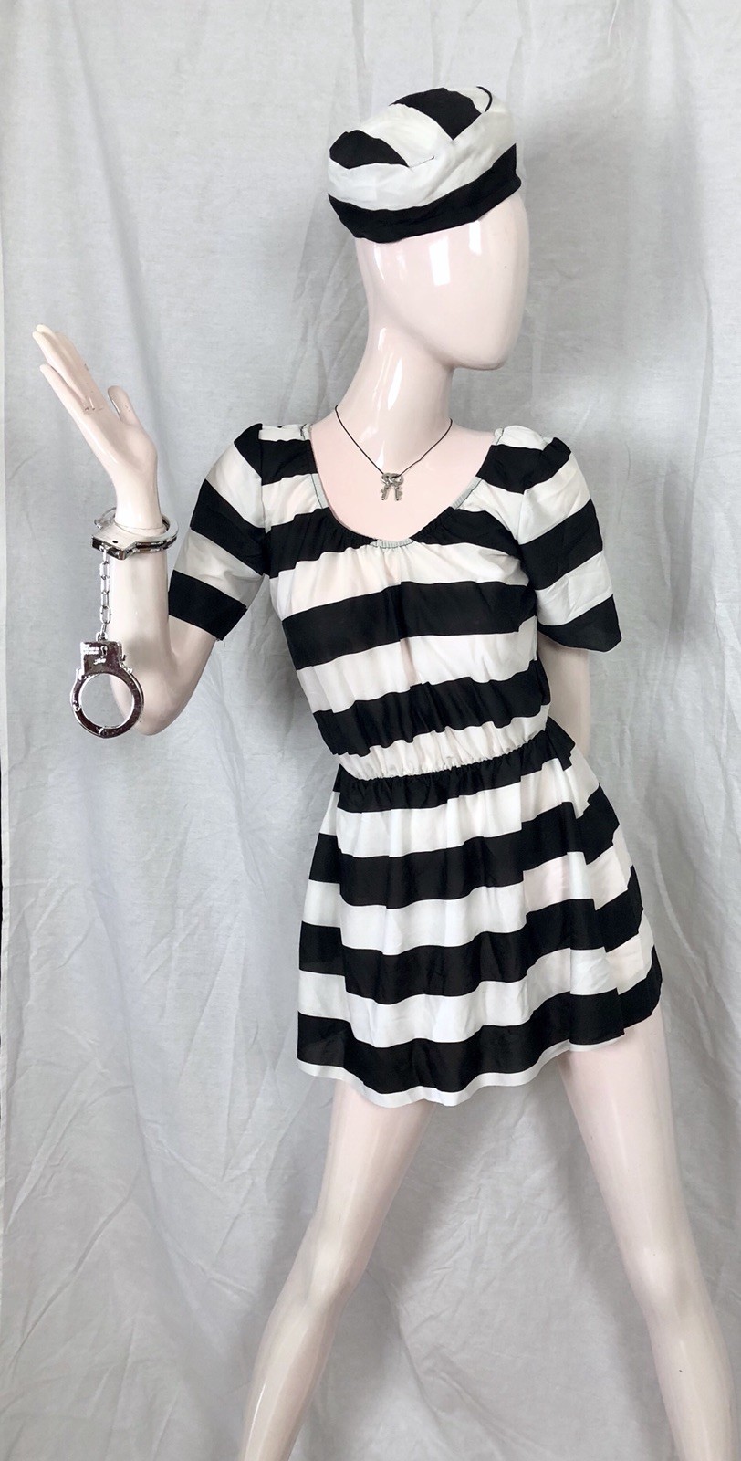 4 PC Lady PRISONER COSTUME Escaped Inmate CONVICT Jail STRIPED Dress ...