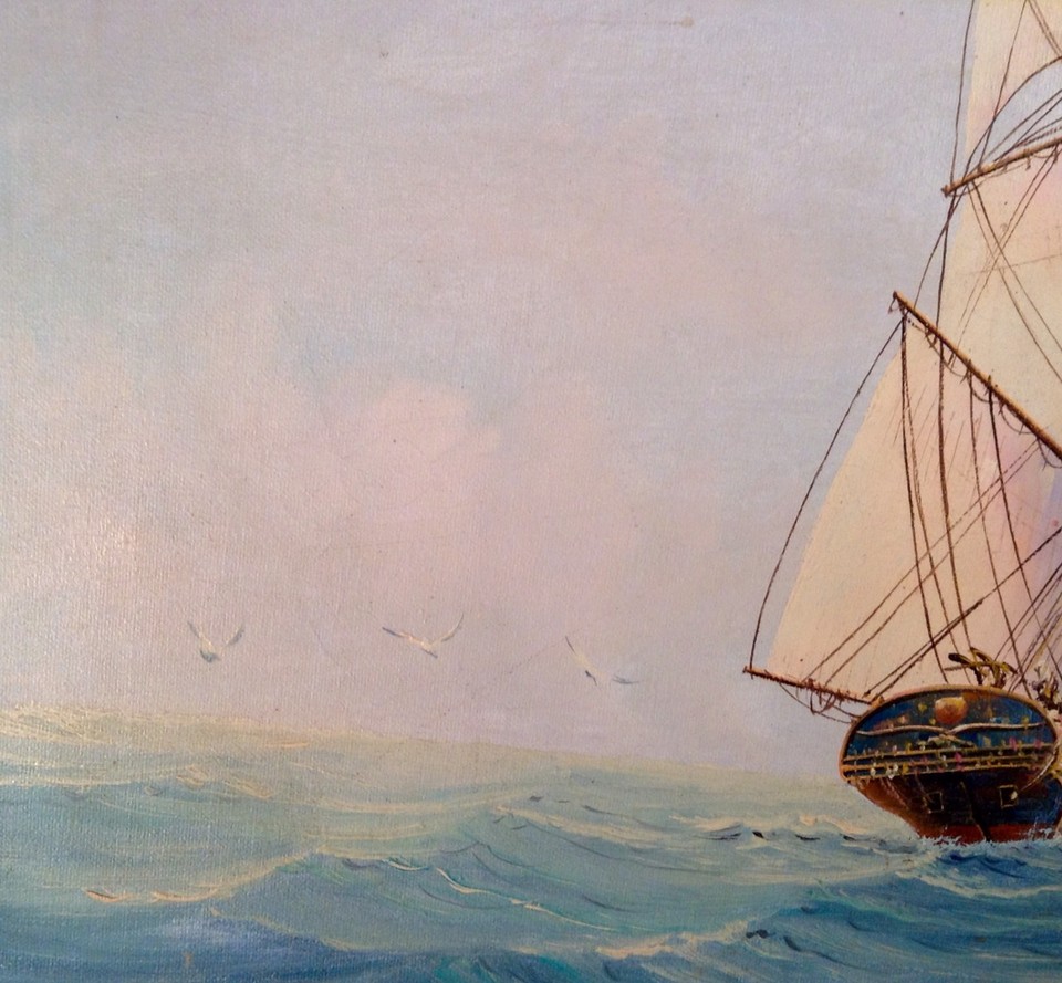 Ambrose Oil Painting Clipper Ship at Sea Framed Art and Signed 16" x 20 ...
