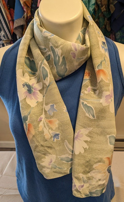 Talbot's Scarf 100% SILK Floral Daisy Tulip Slate Blue Pink Lavender ...