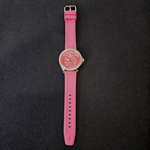 FOSSIL CECILE AM 4488 Wrist Watch Pink & Silver Tone BEZEL STONES New ...