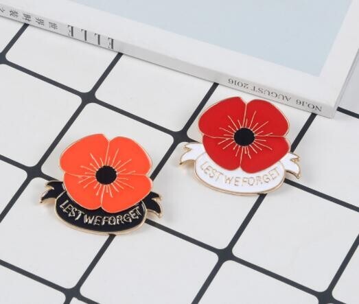 ANZAC Remembrance Memorial Day Pin Black Poppy Brooch Lapel Lest We ...