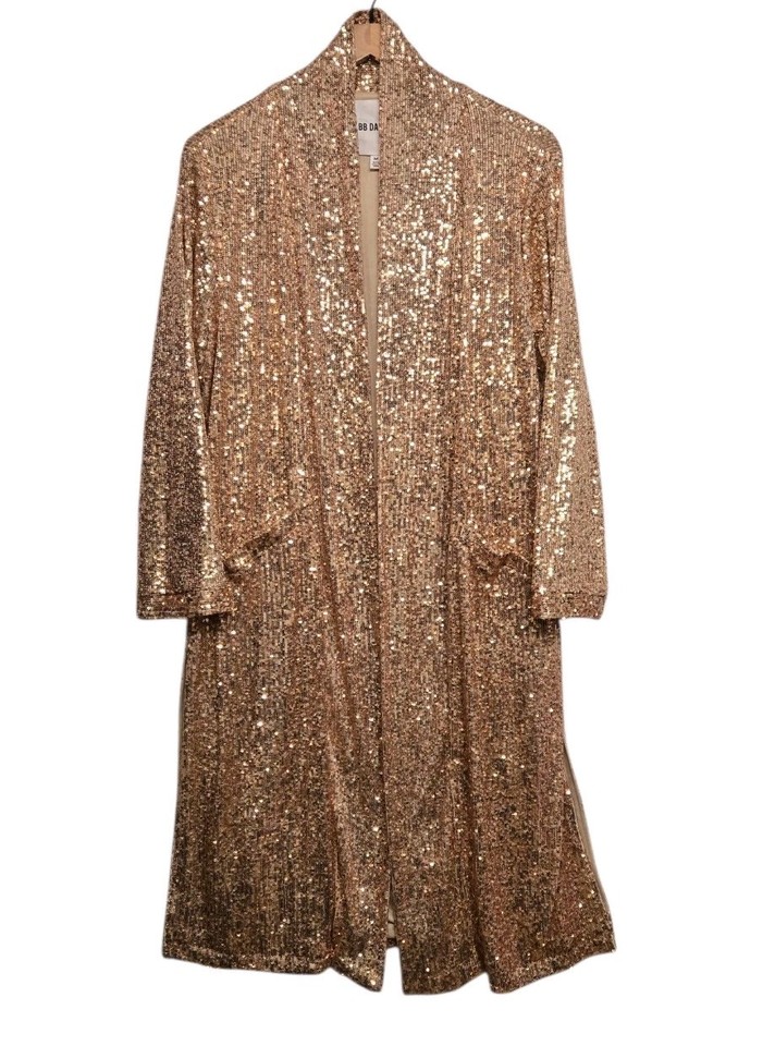 BB Dakota Medium Petite Show Stopper Rose Gold Sequin Cardigan Duster ...