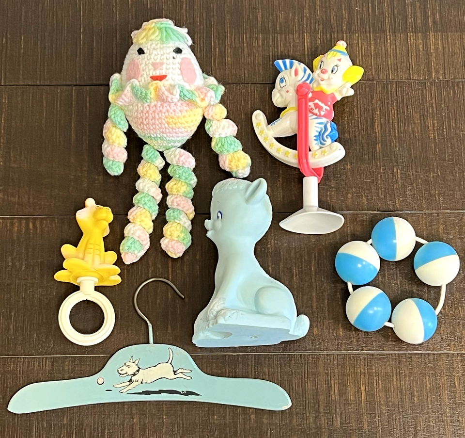 Vintage Baby Toys Rattles Squeaker 1950s 1960s Lot Lamb Humpty Dumpty ...