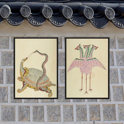 Korean Art Royal Painting of 4 Guardian Spirit Symbols of Joseon | eBay