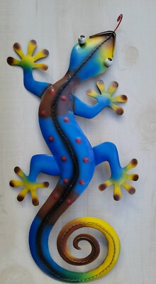 GECKO METAL WALL HANGING LIZARD POOL PATIO DECOR BEACH TROPICAL TIKI 18 ...