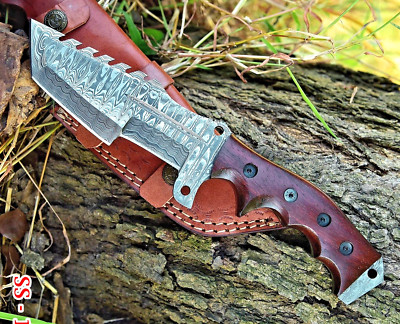CUSTOM HANDMADE FORGED DAMASCUS STEEL TRACKER HUNTING KNIFE W SHEATH ...
