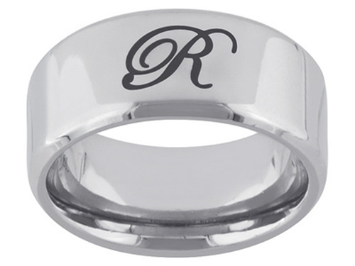 Gentlemens Initial "R" Ring Made in Black Enamel & Stainless Steel Size ...