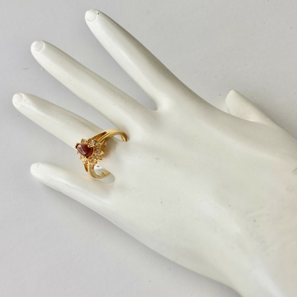 Vintage Gold Goldstone Cocktail Ring Size 8 9 10 Semiprecious Pear Cut ...