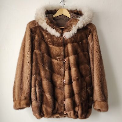 Western Furs Canadian Genuine Mink Fur Coat Stroller Fox Trim Hood VTG ...