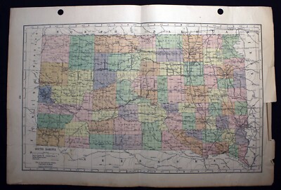 Map 1919 Hammond's South Dakota Color 13½" x 20" Showing Indian ...