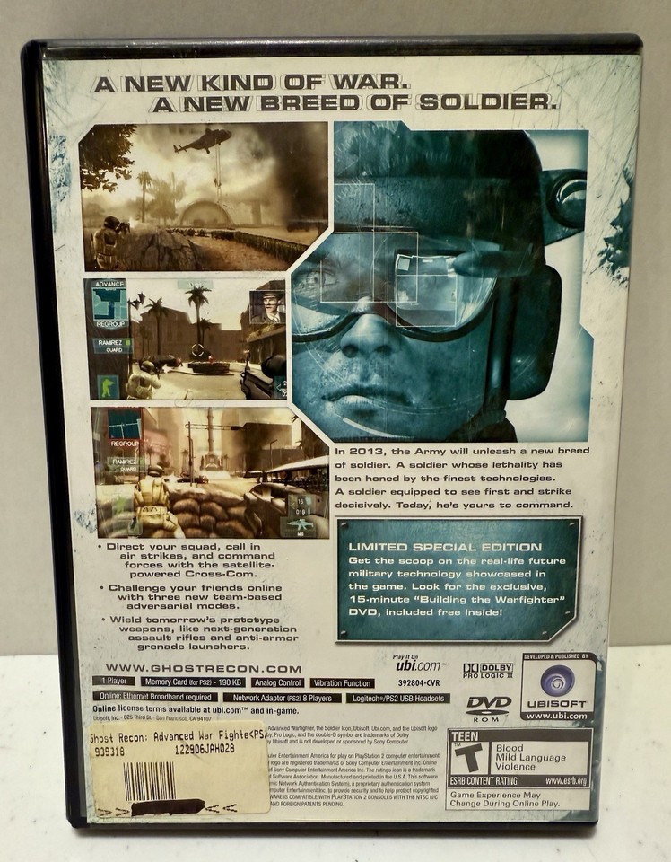 PS2 Tom Clancy's Ghost Recon: Advanced Warfighter Video Game w Case & Bonus Disc | eBay