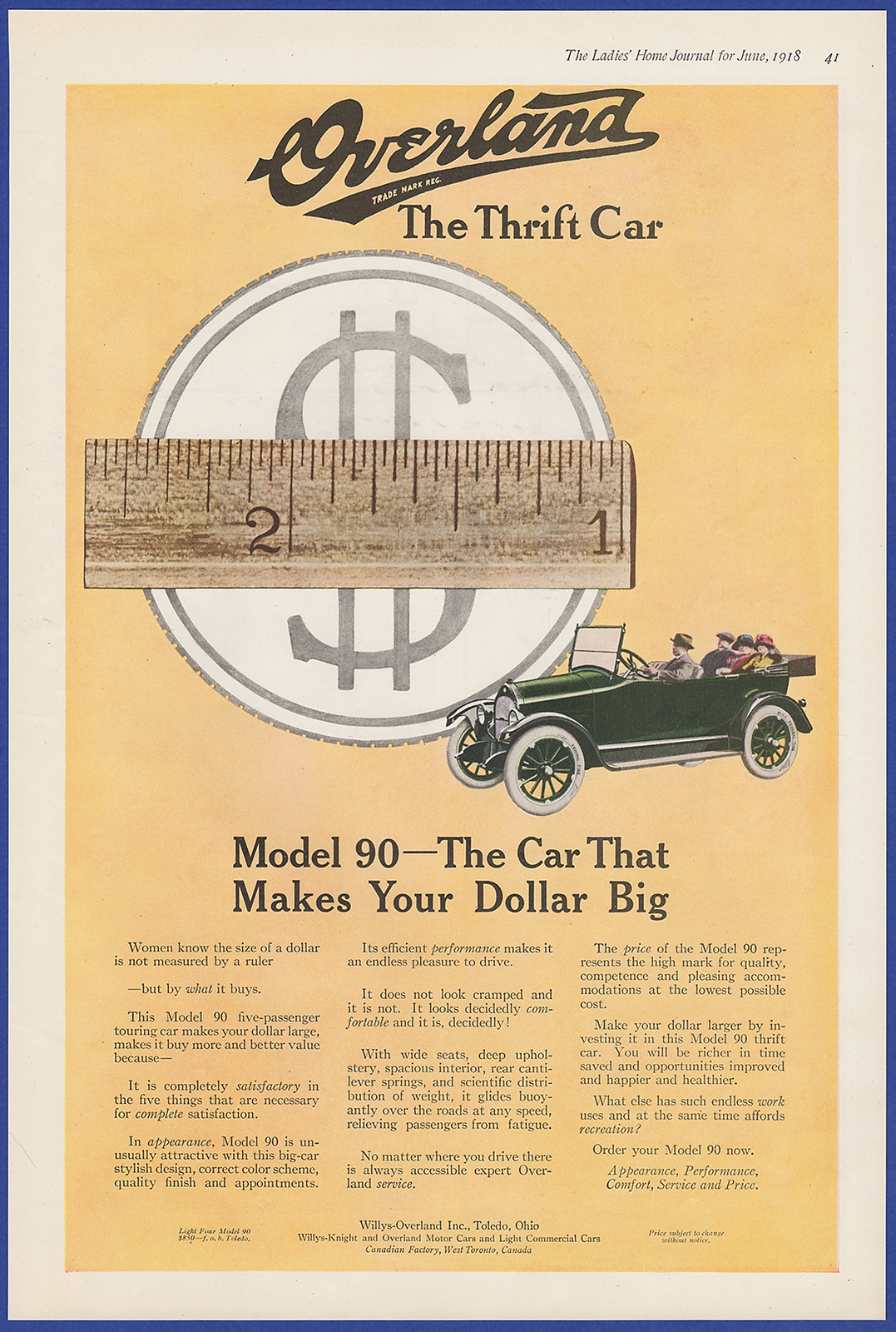 Vintage 1918 OVERLAND Model 90 Touring Motor Car Automobile Ephemera ...