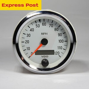 VDO 85mm 12v/24v WHITE/CHROME SPEEDOMETER 120Mph GAUGE automotive ...