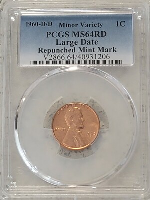 1960 D/D ONE CENT - MINOR VARIETY- LARGE DATE, REPUNCHED MINT Mark ...