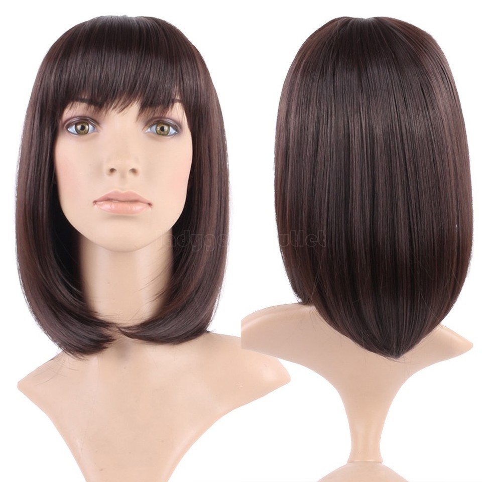 Women Short Bob Hair Wig With Bangs Heat Resistant Synthetic Cosplay ...