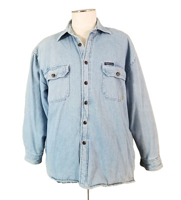 Ruff Hewn Shirt jacket men's large blue denim fleece lined outdoor | eBay