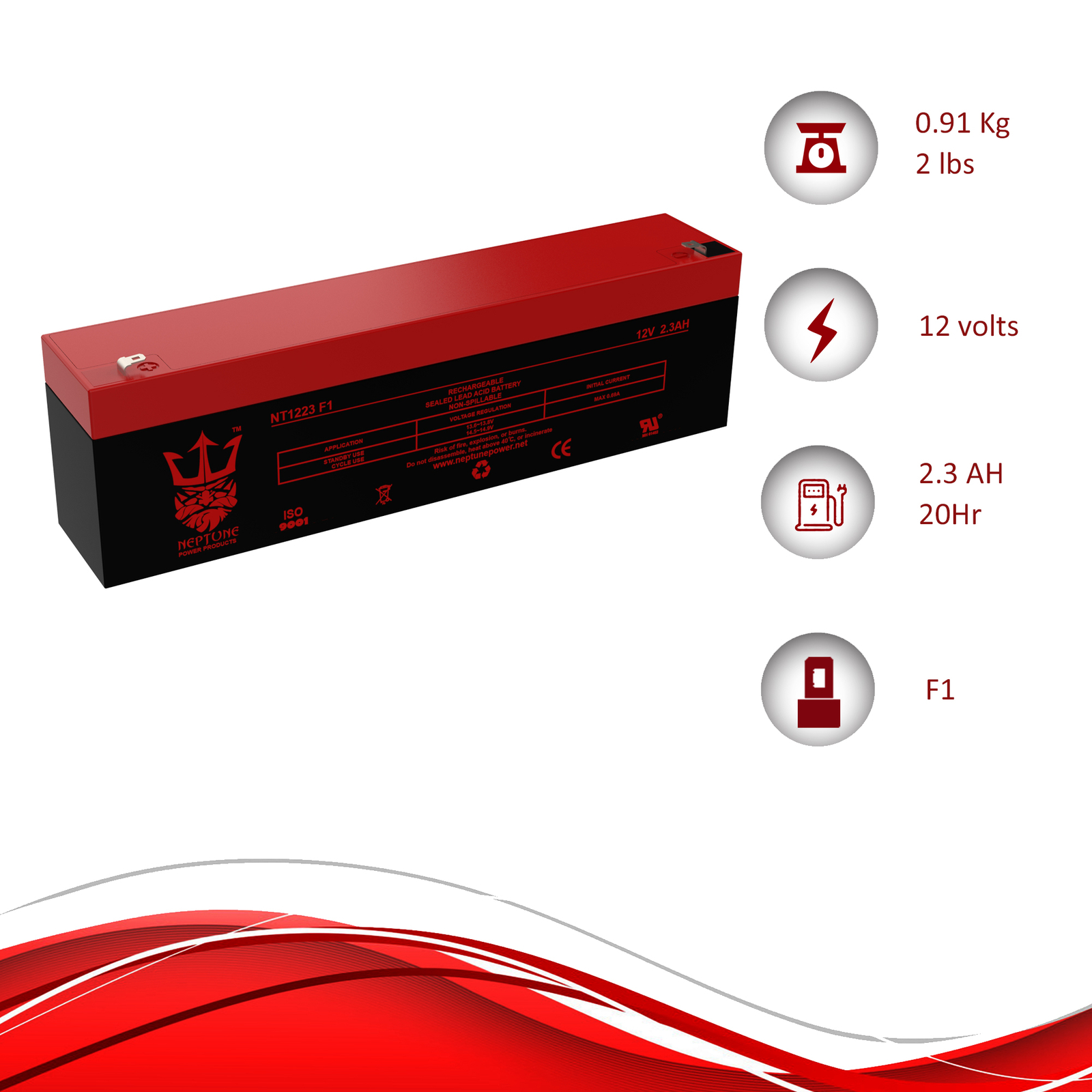 Neptune 12V 2.3Ah NP2.3-12FR Replacement Fire Retardant Sealed Lead ...