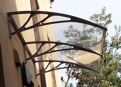 2m x 1.2m DOOR/WINDOW AWNING Clear or Dark POLYCARBONATE/Grey Plastic ...