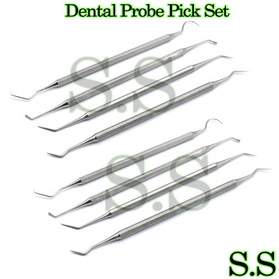 8 Dental Probe Pick Picks Tool Instrument Eight Piece Set Stainless ...