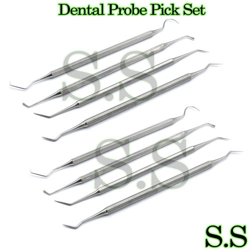 8 Dental Probe Pick Picks Tool Instrument Eight Piece Set Stainless ...