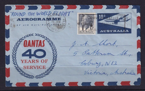 AUSTRALIA 1960 AEROGRAMME QANTAS 40 YRS SERVICE ROUND THE WORLD FLIGHT ...