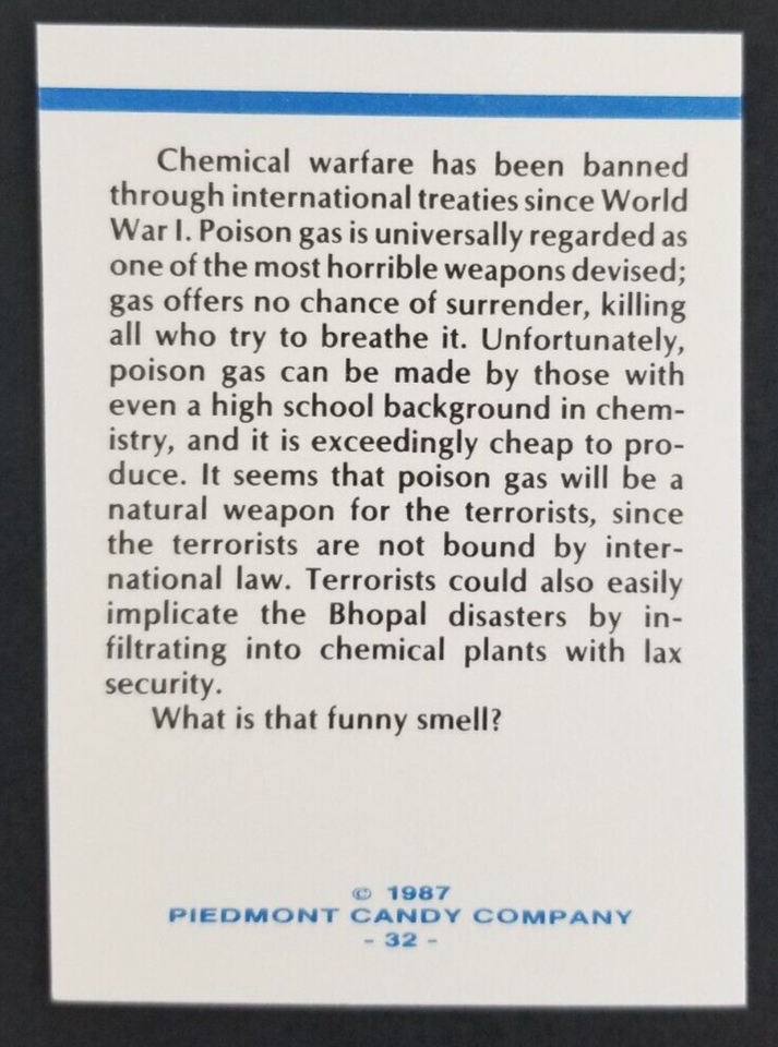 Poison Gas Attack 1987 Terrorist Attacks Piedmont Candy Card #32 (NM ...