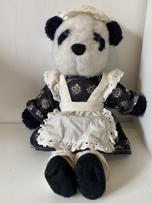Vintage Handmade Panda Stuffed Toy With Dress, Bonnet- Cottage Core ...