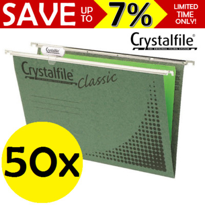 NEW 50x Crystalfile Suspension Files Foolscap Classic Green + Tab ...
