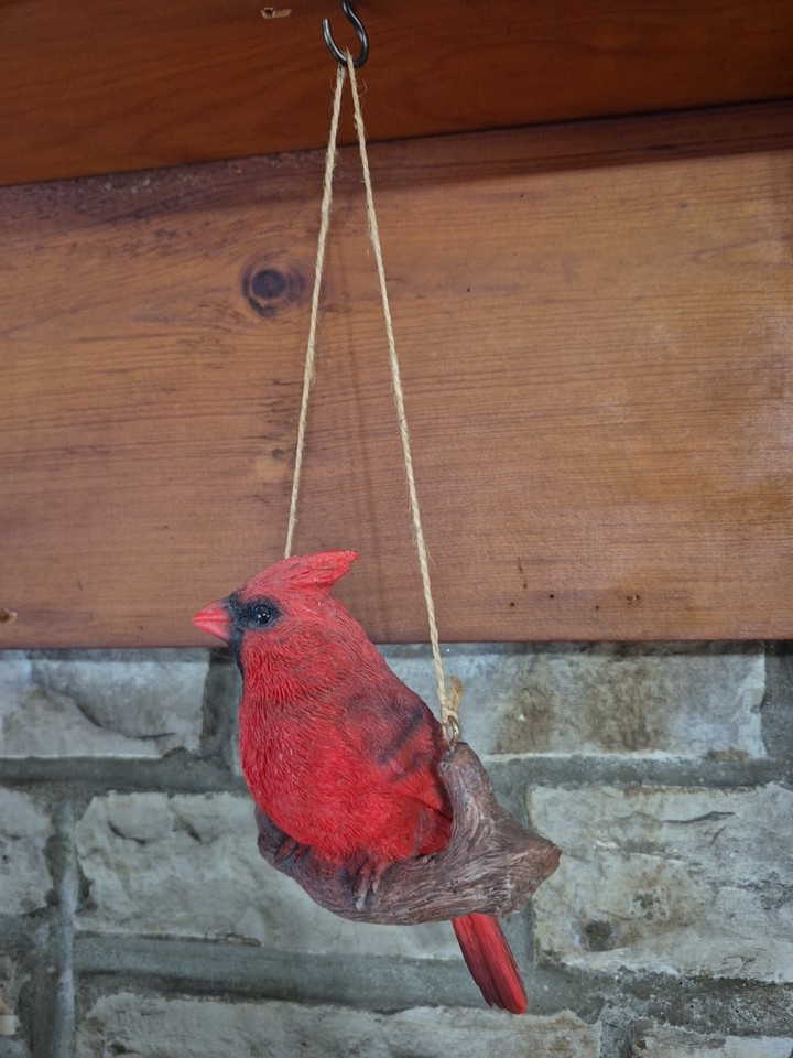 Hanging Cardinal on Branch Garden Statue Garden Home Decor | eBay